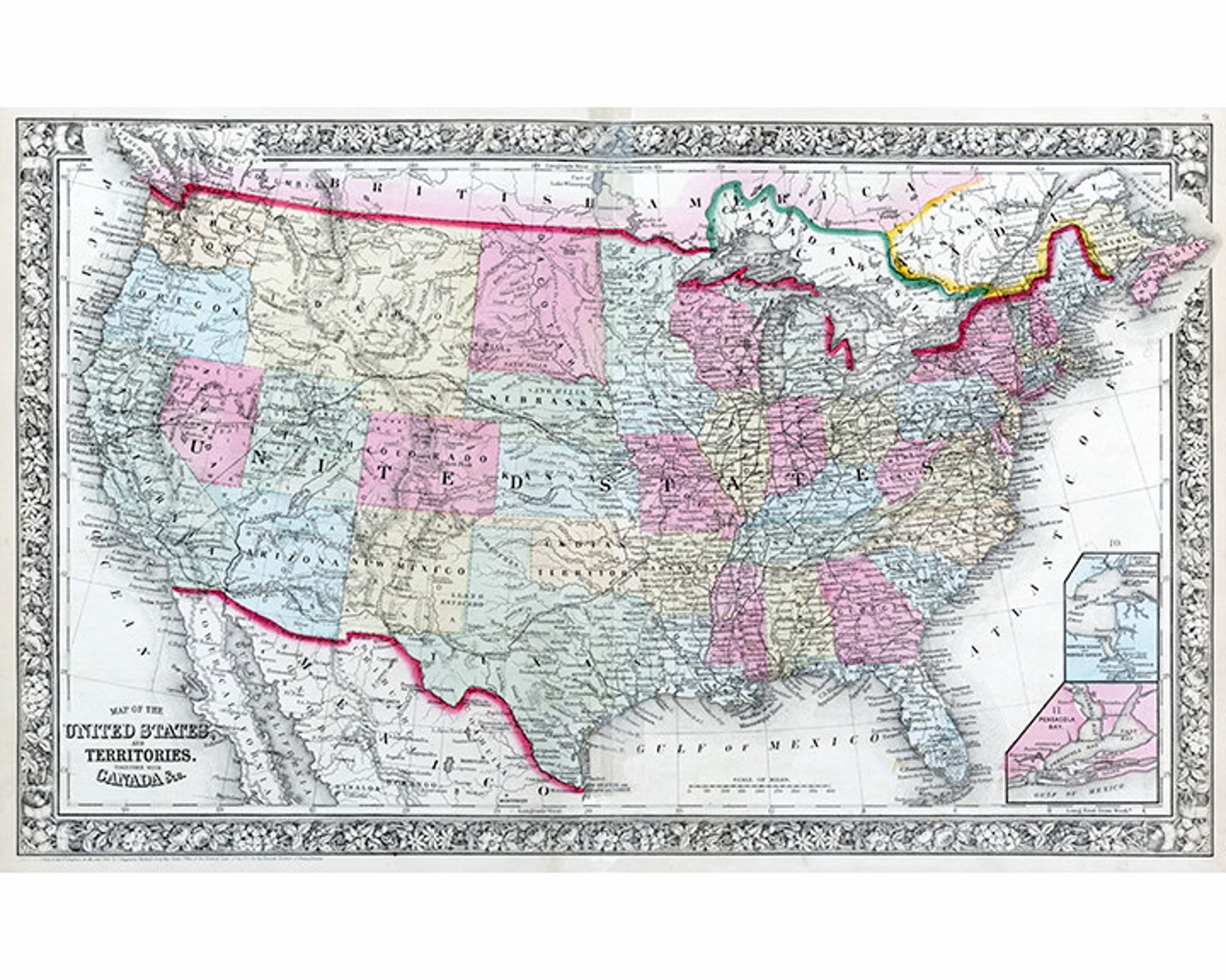 Map of the United States of America From 1863 is a Perfect - Etsy