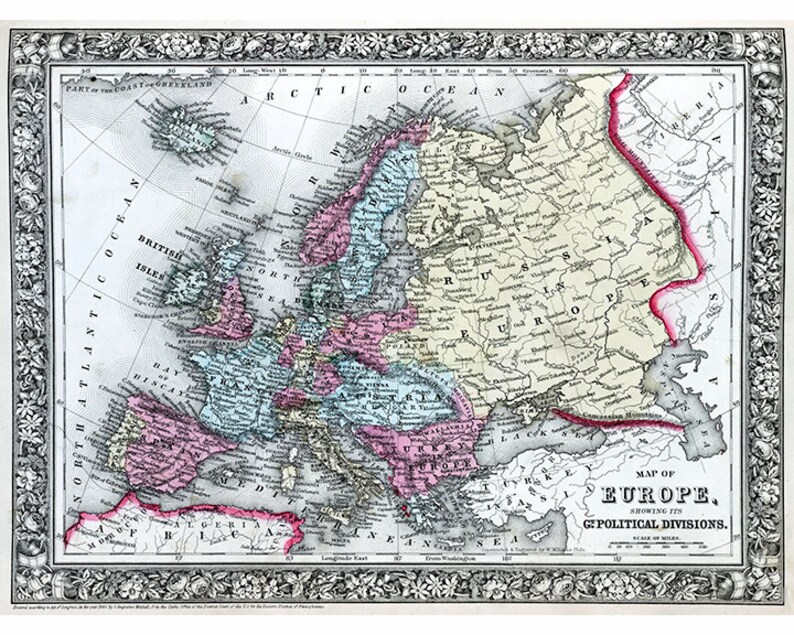 Map of Europe From 1863 is a Perfect Christmas Gift - Etsy