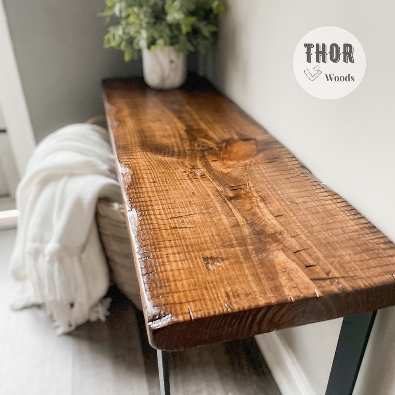 Handmade Entryway Bench W/ Black Square Base Legs Rustic Country ...