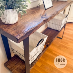 Handmade Entryway Console Table With Shelf Black Square Base Legs Rustic Country Farmhouse ...