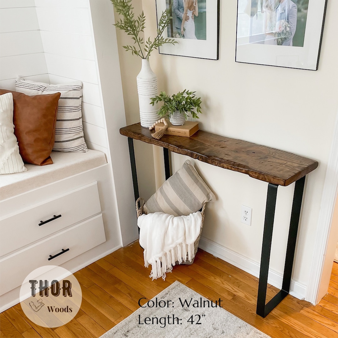 Handmade Entryway Console Table W/ Black Square Base Legs Rustic ...