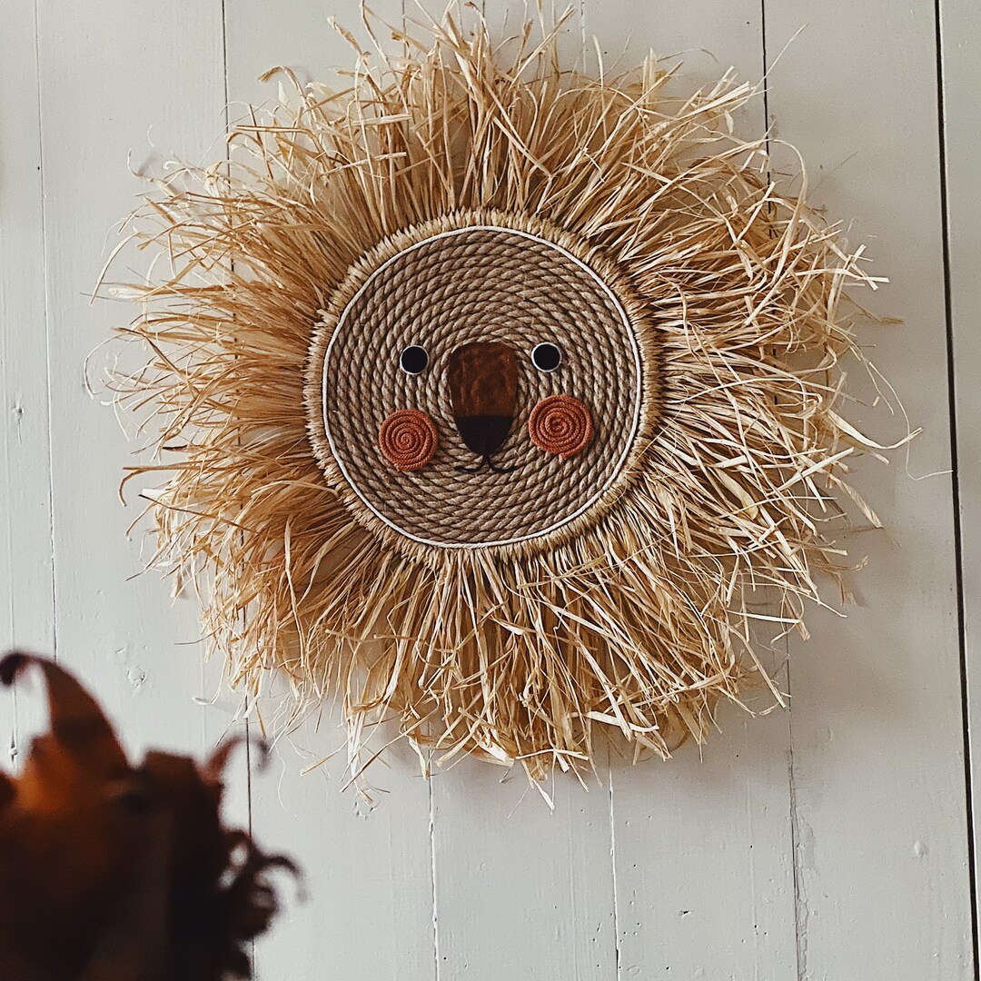 Raffia Lion, Raffia, Macrame, 65 Cm, 45 Cm, Wall Decoration, Children's ...