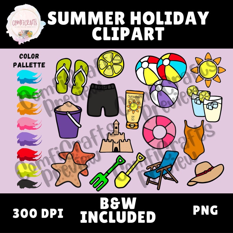 Summer Holiday Clipart Set Commercial & Personal Use - Etsy