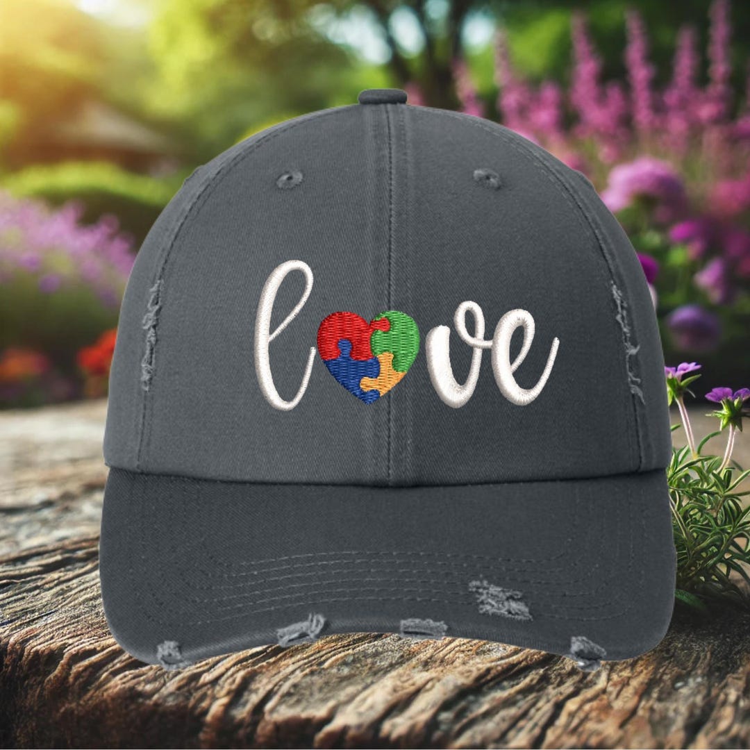 Love Autism Ha, Distressed Cap, Autism Heart Hat, Autism Acceptance Hat ...