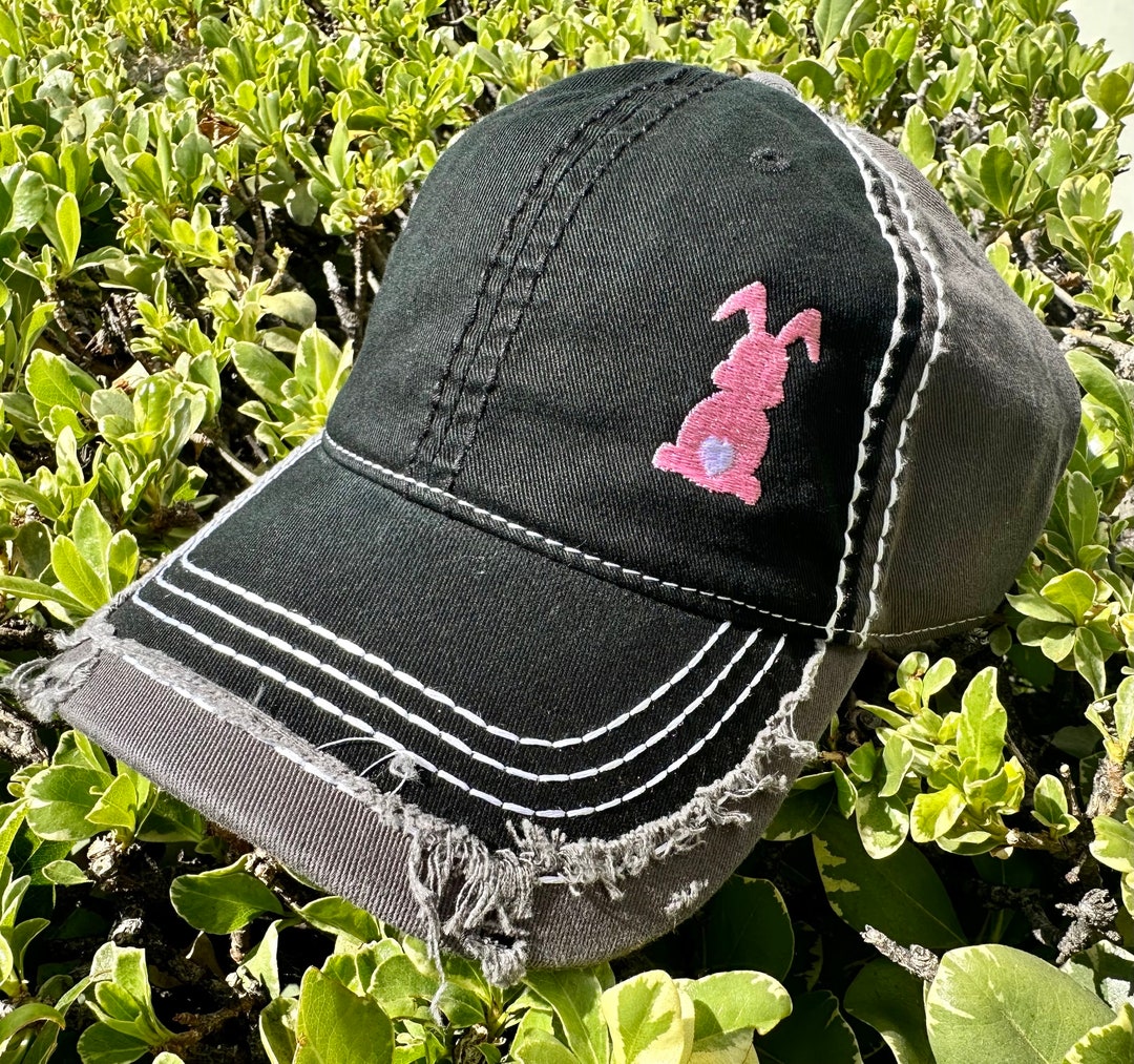 Bunny Rabbit With Heart Hat, Easter Distressed Hat, Easter Ball Cap ...