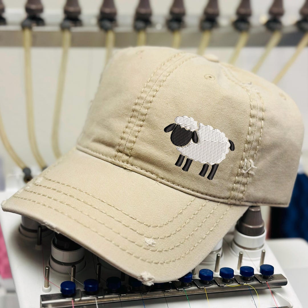 Embroidered Sheep Hat: Distressed Cotton Farm Cap - Etsy
