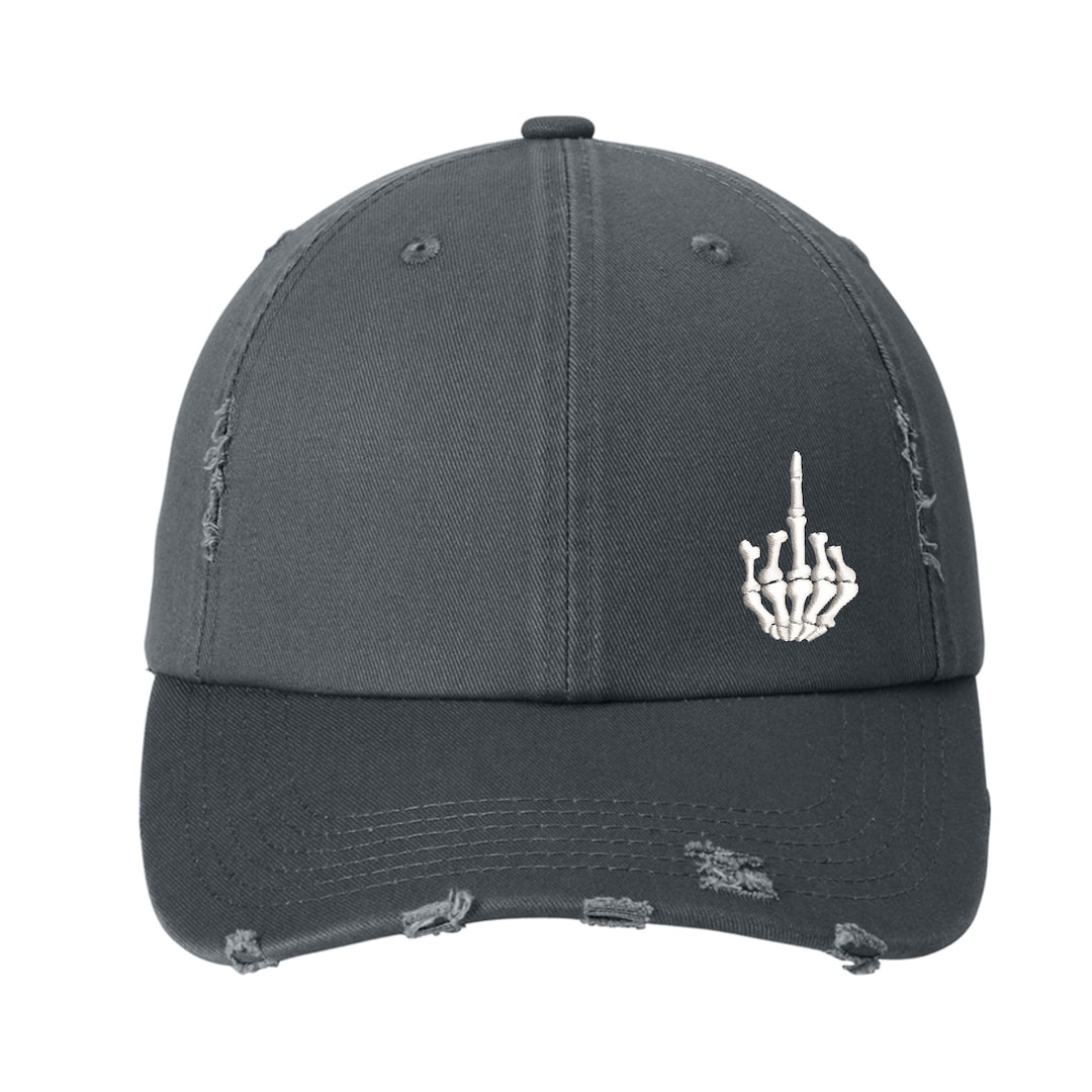 Distressed Skeleton Middle Finger Hat: Edgy Embroidered Cap - Etsy