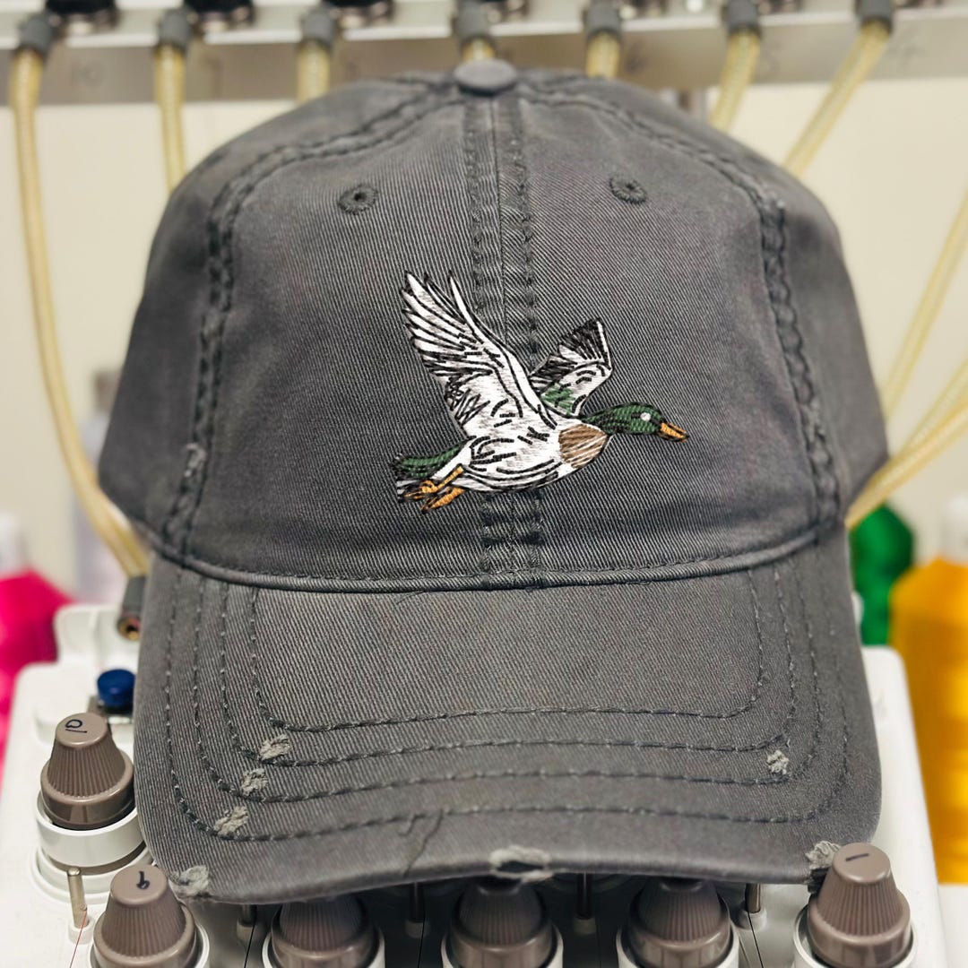 Embroidered Flying Mallard Duck Hat: Distressed Cotton Cap - Etsy