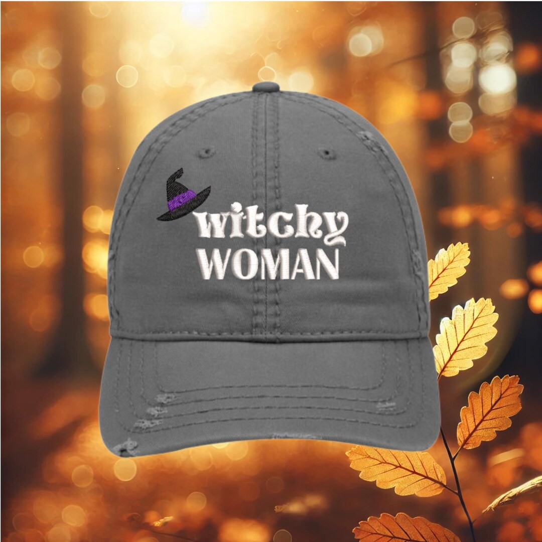 Witchy Woman Embroidered Distressed Cap: Halloween Witch Hat - Etsy