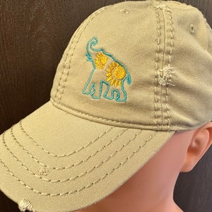 Elephant Cap, Distressed Cap,elephant Hat With Sunflower, Elephant ...