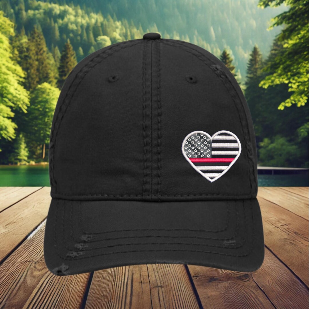 Thin Red Line America Heart Hat, Firefighter Hat, Red Line Fire Hat ...