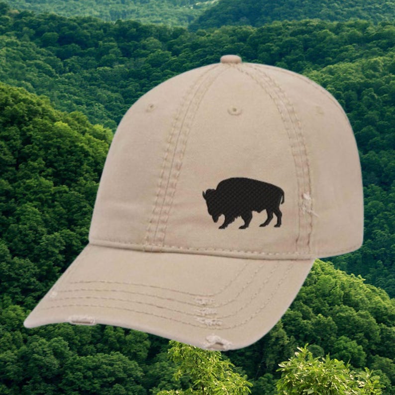 Distressed Buffalo Cap: Embroidered Bison, Western Dad Hat - Etsy