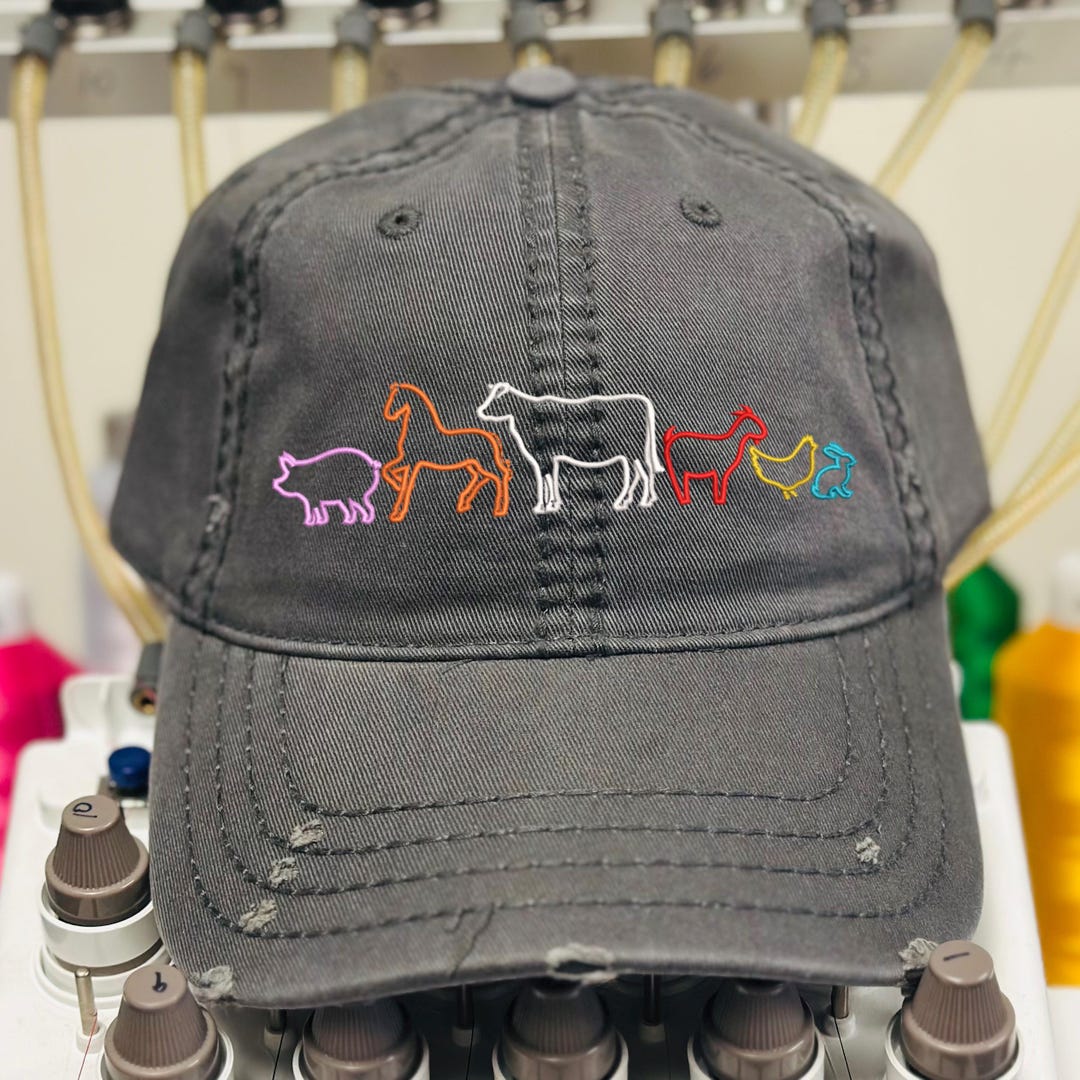 Farm Animal Hat, Embroidered Barnyard Animal Outline Cap - Etsy
