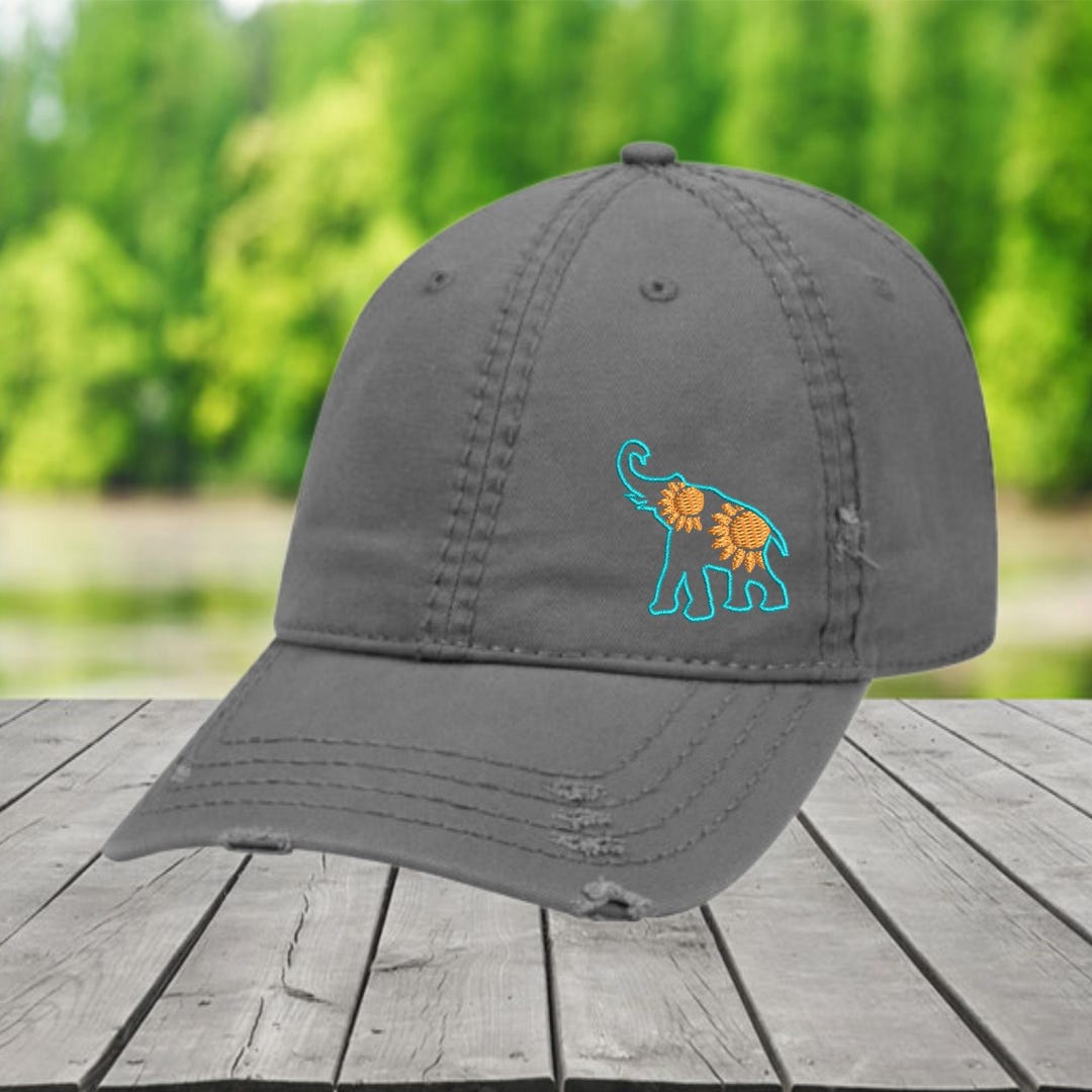 Elephant Cap, Distressed Cap,elephant Hat With Sunflower, Elephant ...