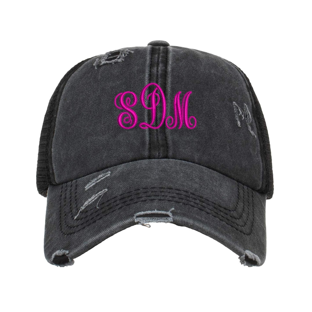 Monogrammed Hat, Custom Embroidered Hat, Distressed Ponytail Hat ...