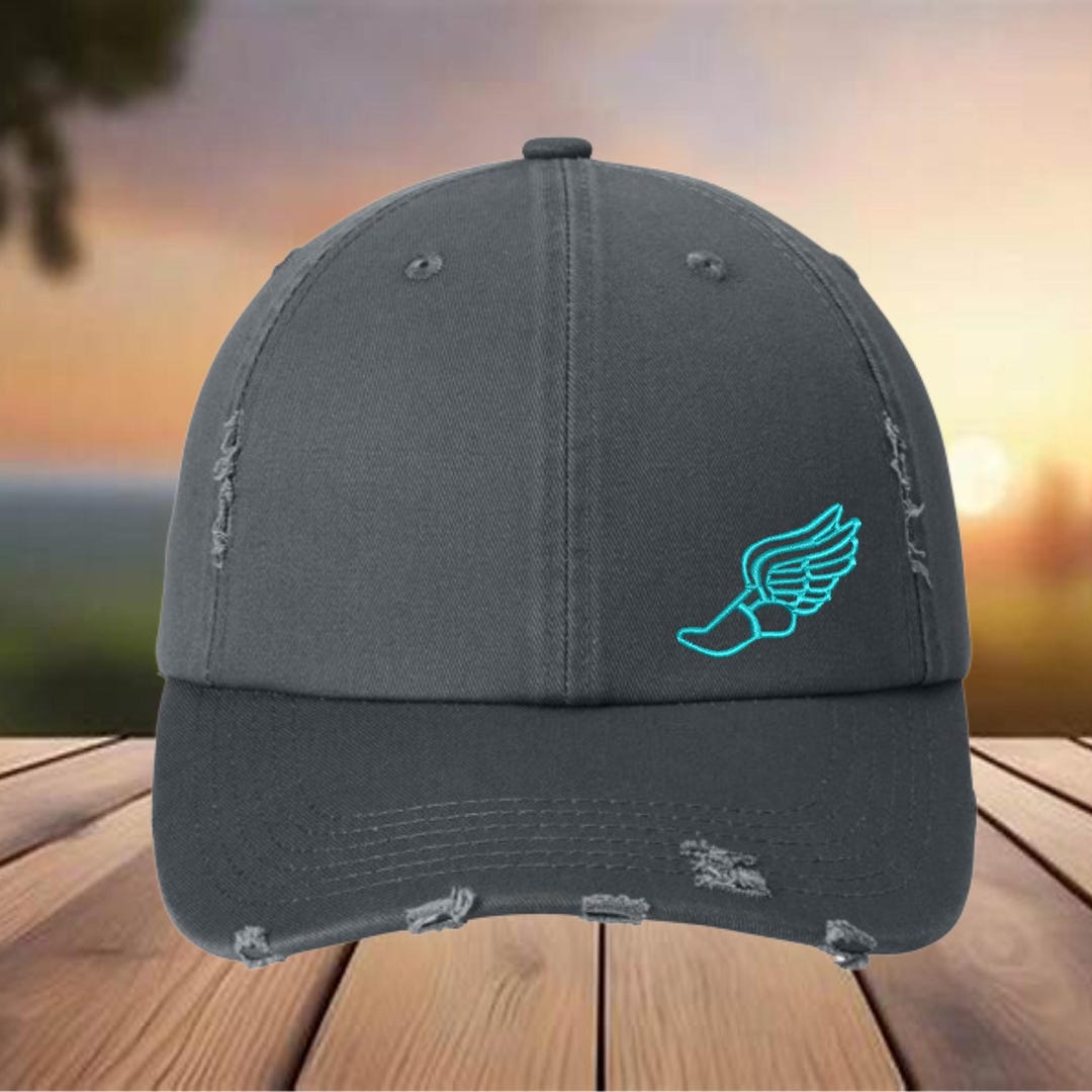 Distressed Track and Field Dad Hat: Embroidered Winged Foot - Etsy