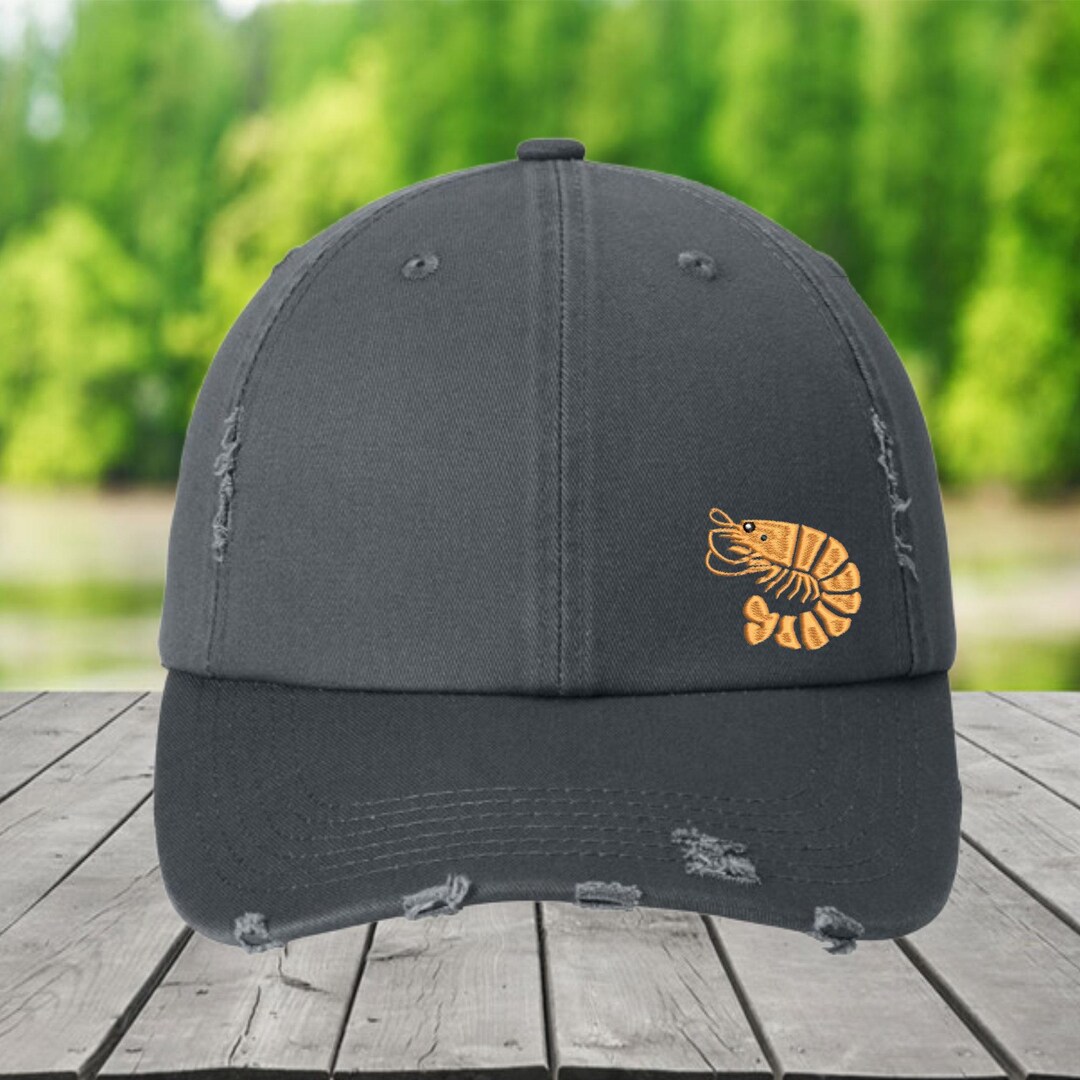 Shrimp Embroidered Distressed Cap: Seafood Lover Gift - Etsy