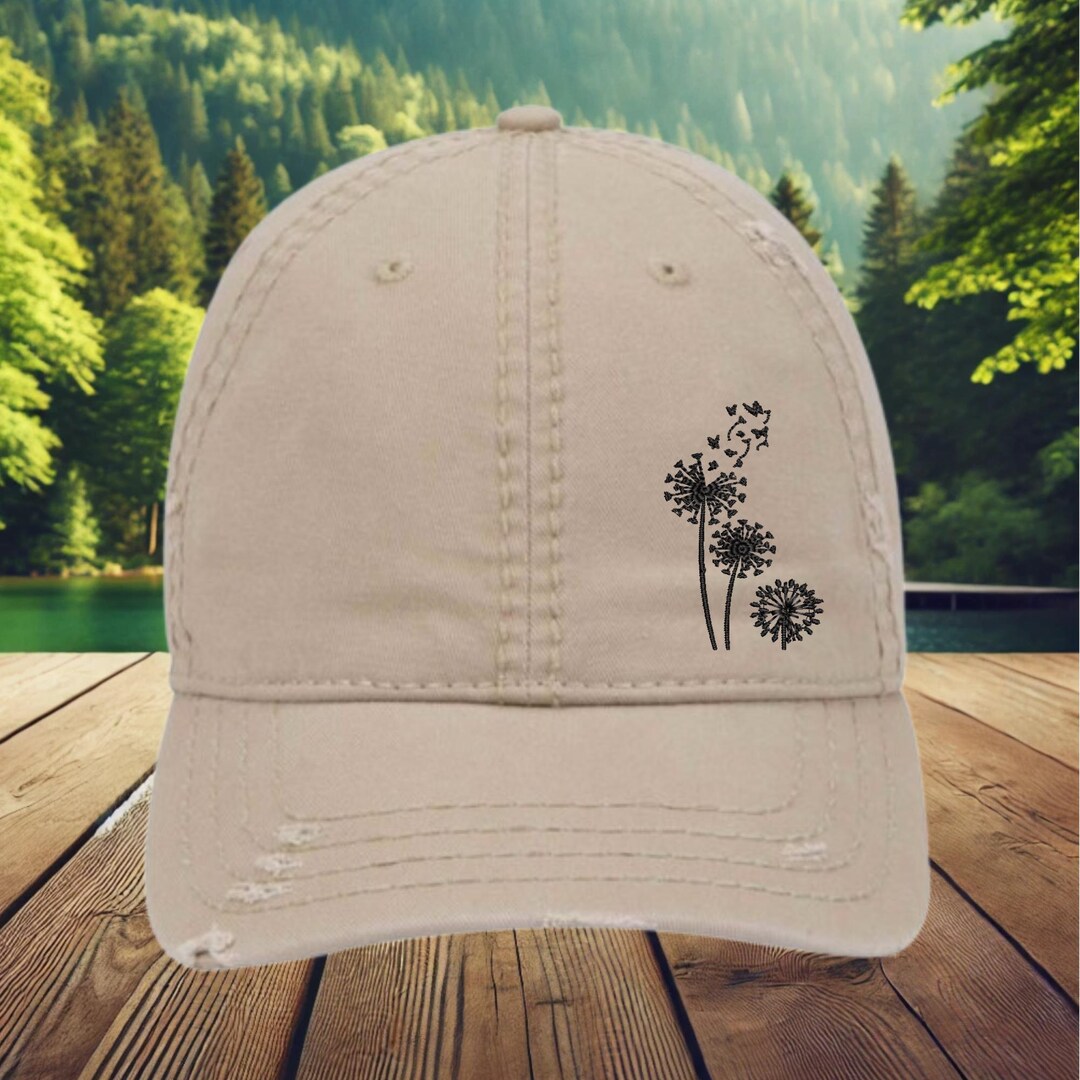 Dandelions Hat, Distressed Hat, Flower Hat, Floral Baseball Cap ...