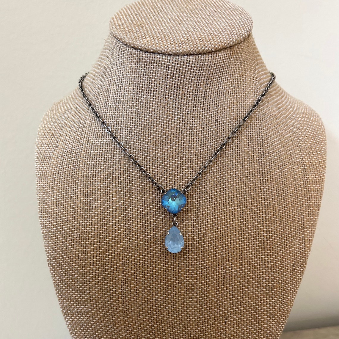 Sky Ignite and Ocean Delite Austrian Crystal Necklace / 12mm Cushion ...