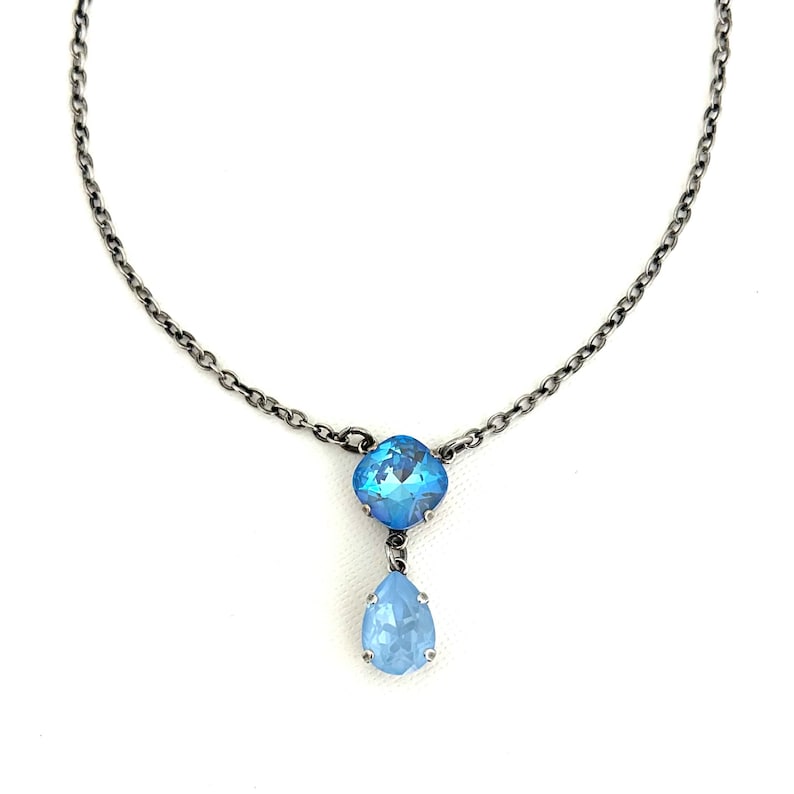 Sky Ignite and Ocean Delite Austrian Crystal Necklace / 12mm Cushion ...