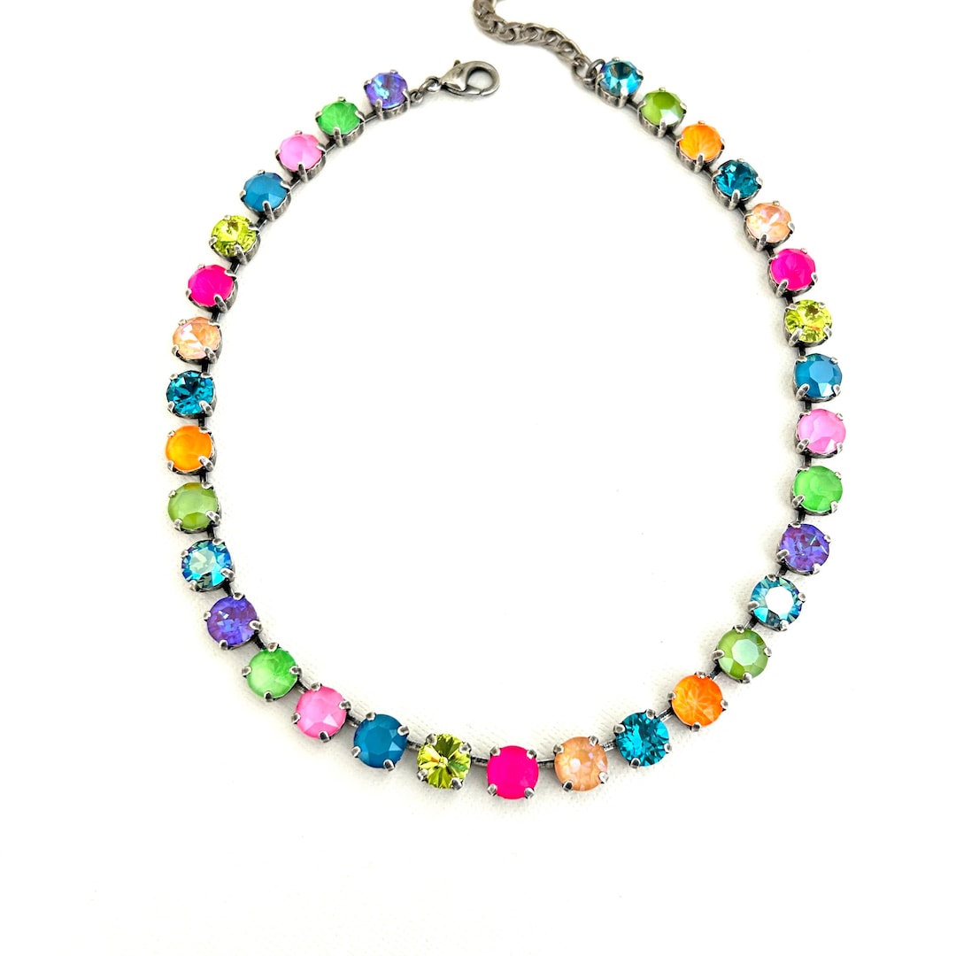 Spring Sparkle 8mm Crystal Color Splash Necklace / Antique Silver ...