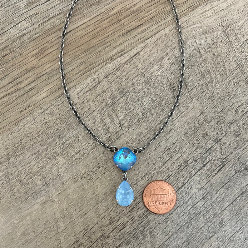 Sky Ignite and Ocean Delite Austrian Crystal Necklace / 12mm Cushion ...