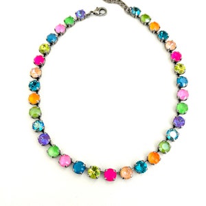 Spring Sparkle 8mm Crystal Color Splash Necklace / Antique Silver ...