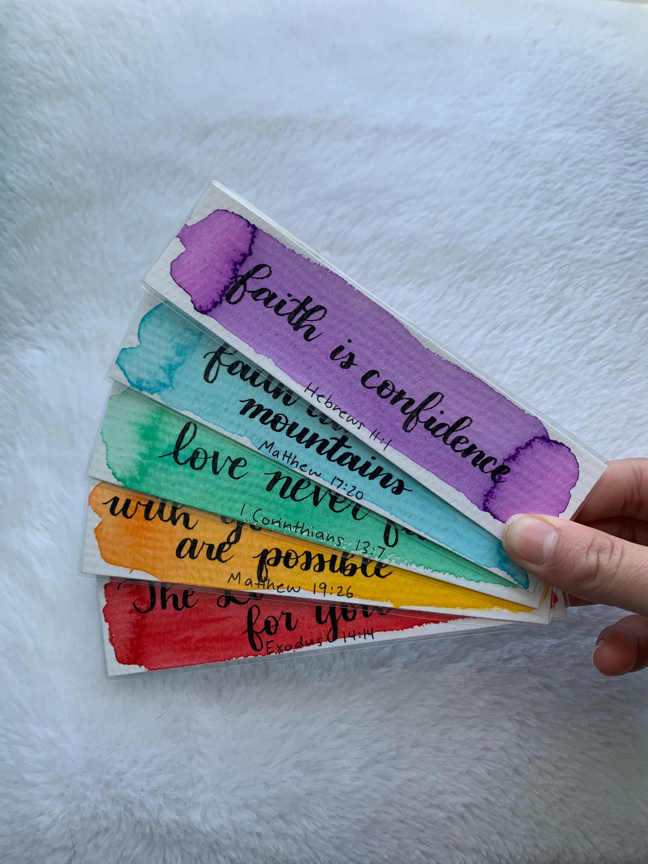 5 Set Watercolor Calligraphy Bookmarks Bible Verse Handmade Bible ...