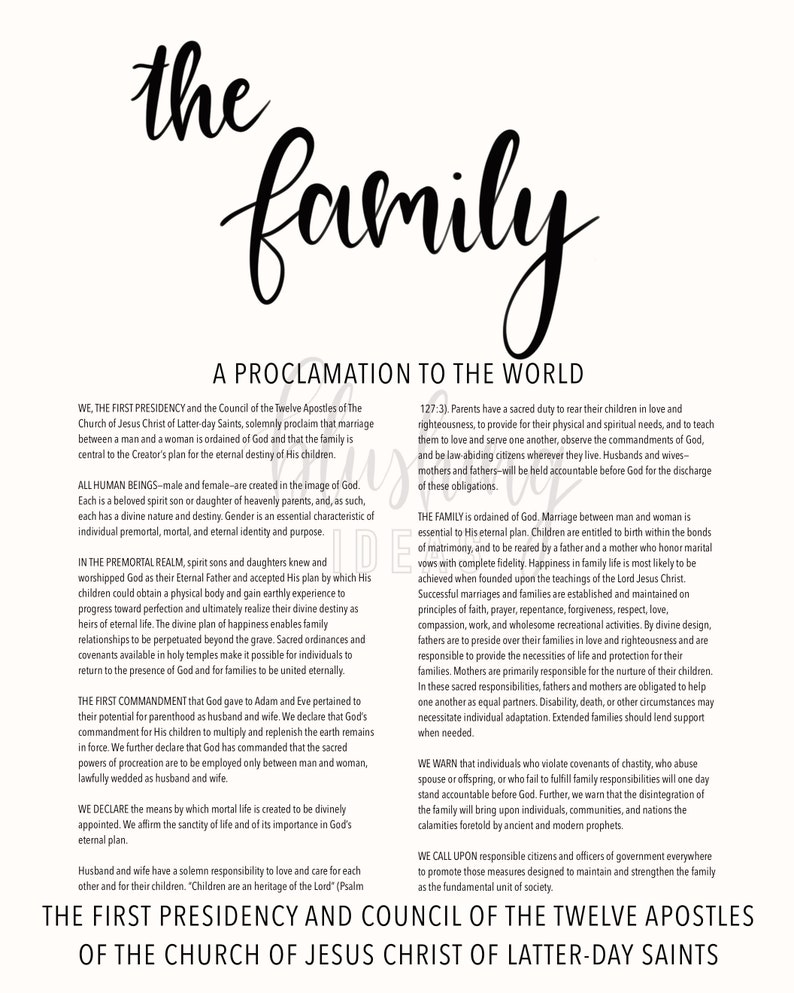The Family Proclamation Print, Instant Download, LDS Print - Etsy