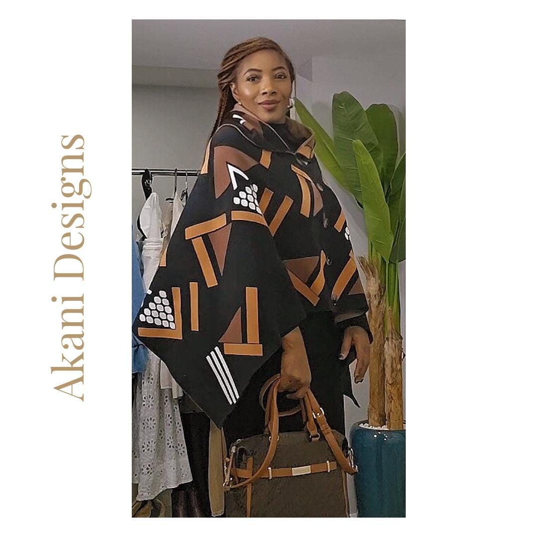 Knitted Mud Cloth Print Capes/ Bogolan Print Poncho/ Afro-centric African Cape / African Outfit ...