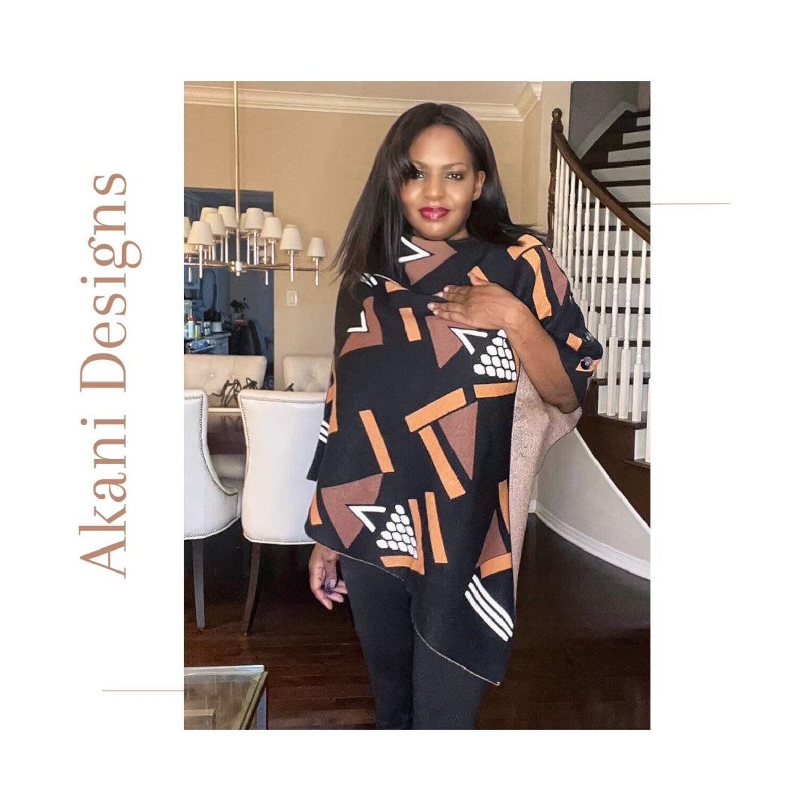 Knitted Mud Cloth Print Capes/ Bogolan Print Poncho/ Afro-centric ...