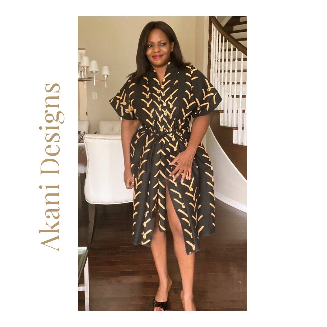 Oversized African Kimono/african Dress/ Black & Gold Bogolan Duster ...