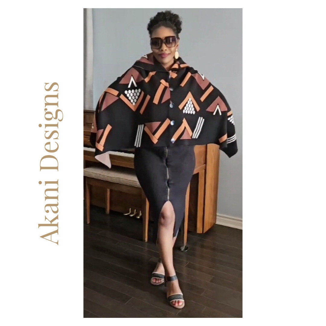 Knitted Mud Cloth Print Capes/ Bogolan Print Poncho/ Afro-centric ...