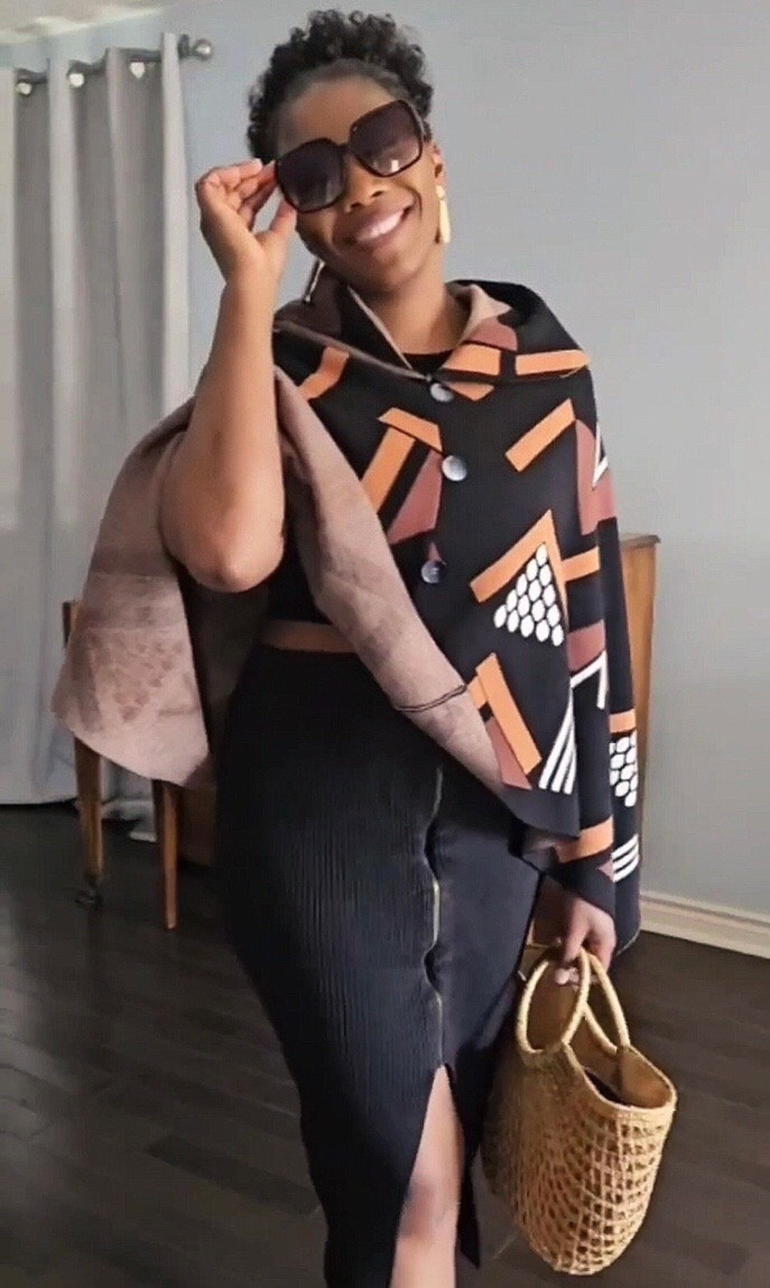 Knitted Mud Cloth Print Capes/ Bogolan Print Poncho/ Afro-centric ...
