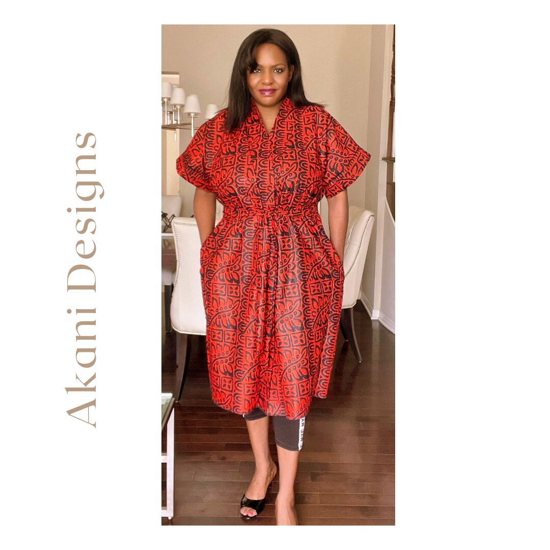 Red and Black African Print Kimono / African Outfit for Women/ Kimono for Women/ Ankara African ...