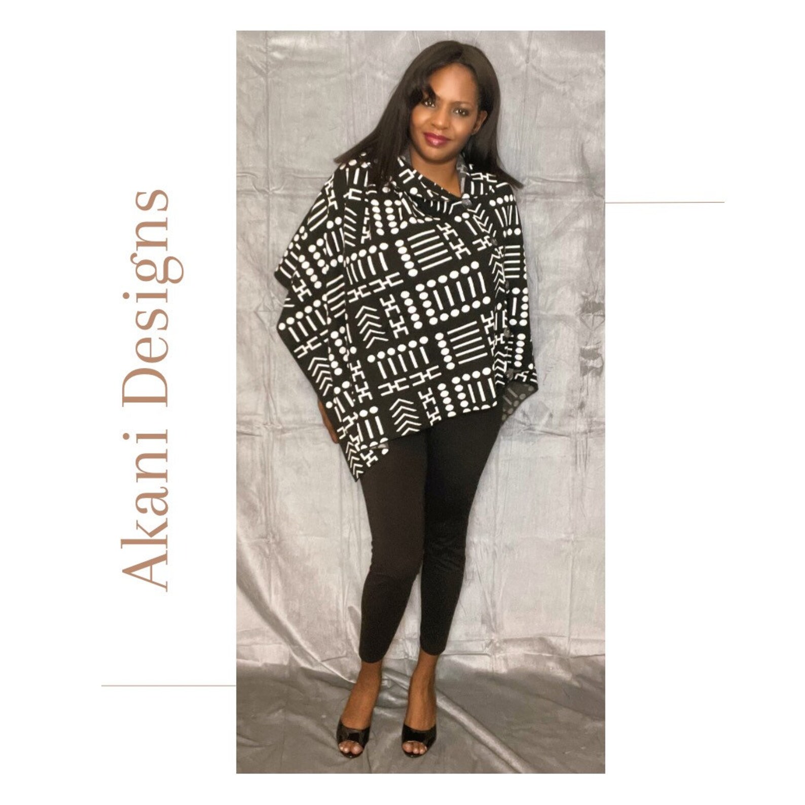 Knitted Mud Cloth Print Capes/ Bogolan Print Poncho/ Afro-centric ...