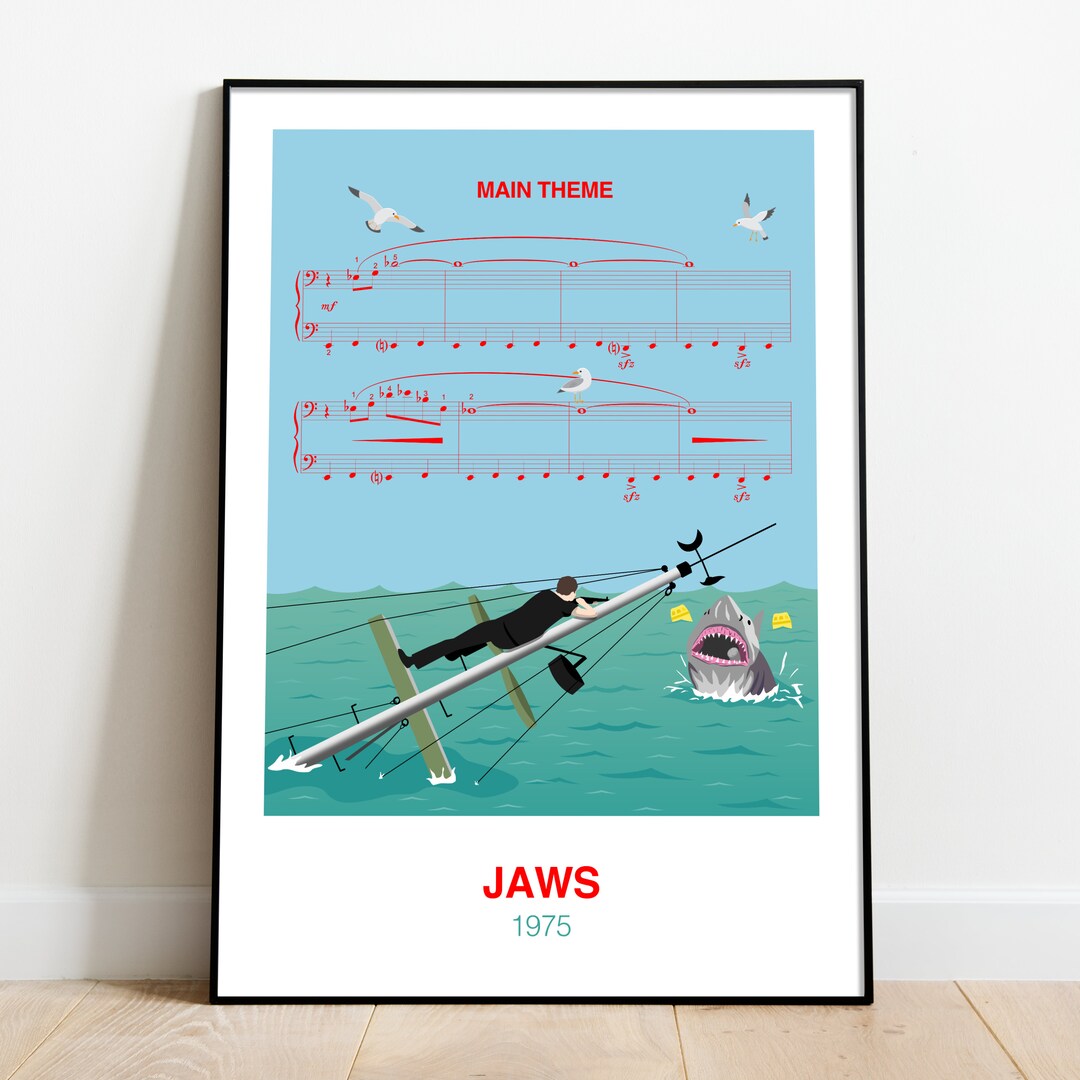 Jaws Movie Poster, Music Score Wall Art, Main Theme, High Quality Print ...