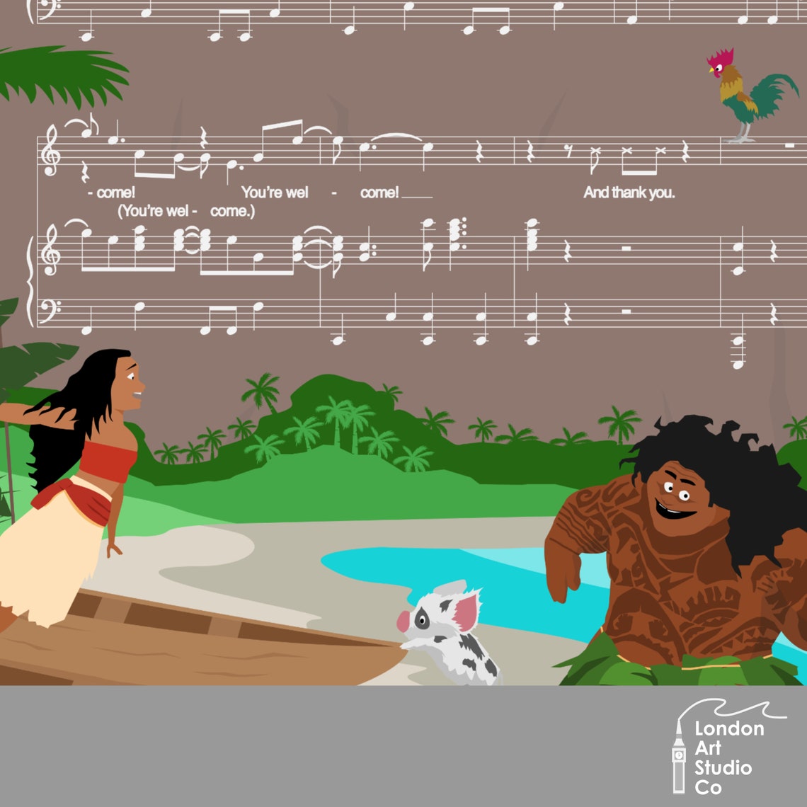 Moana Movie Poster Music Score Wall Artyou're Welcome - Etsy UK