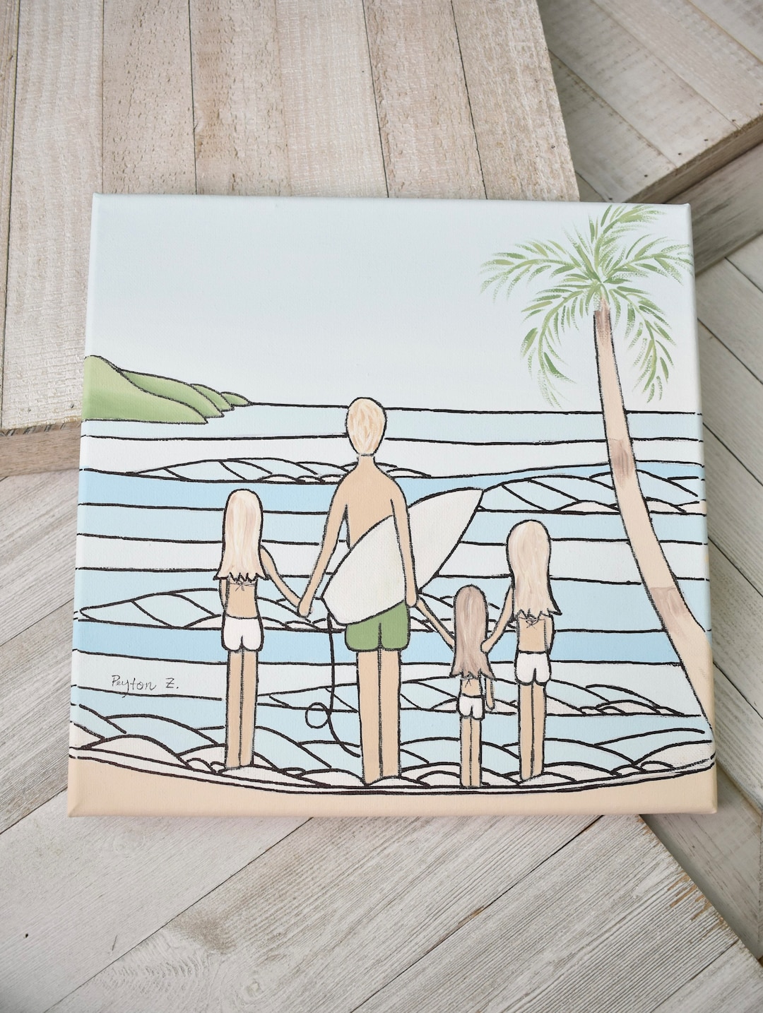 Custom Dad & Kids Surfing - Personal Father's Day Gift/painting ...
