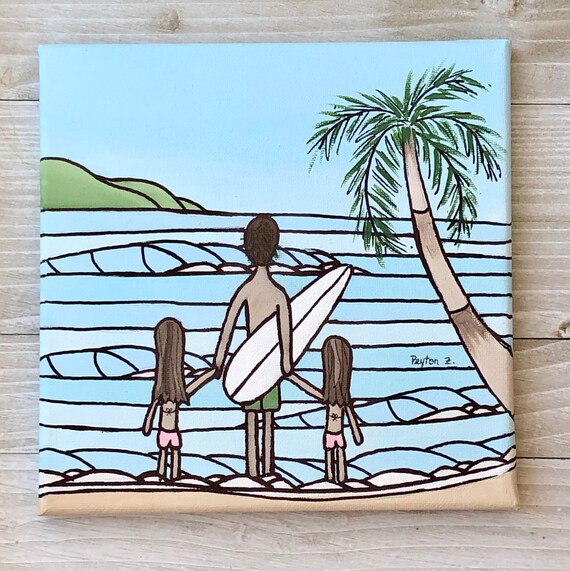 Custom Dad & Kids Surfing Personal Father's Day - Etsy