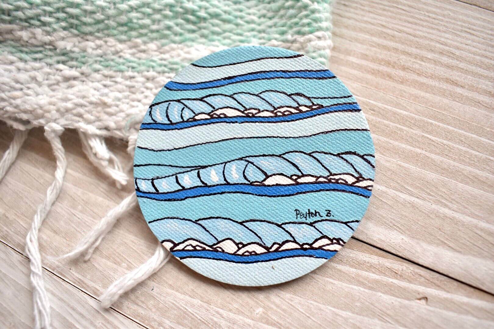 Wave Magnet - Beach Mini Circle Magnet - Surfer House - Little Surf Art ...