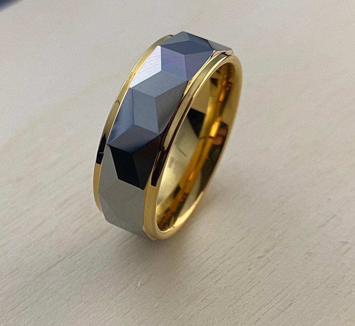 Tungsten Carbide Multi-faceted Prism Ring for Men Wedding Band 8MM ...