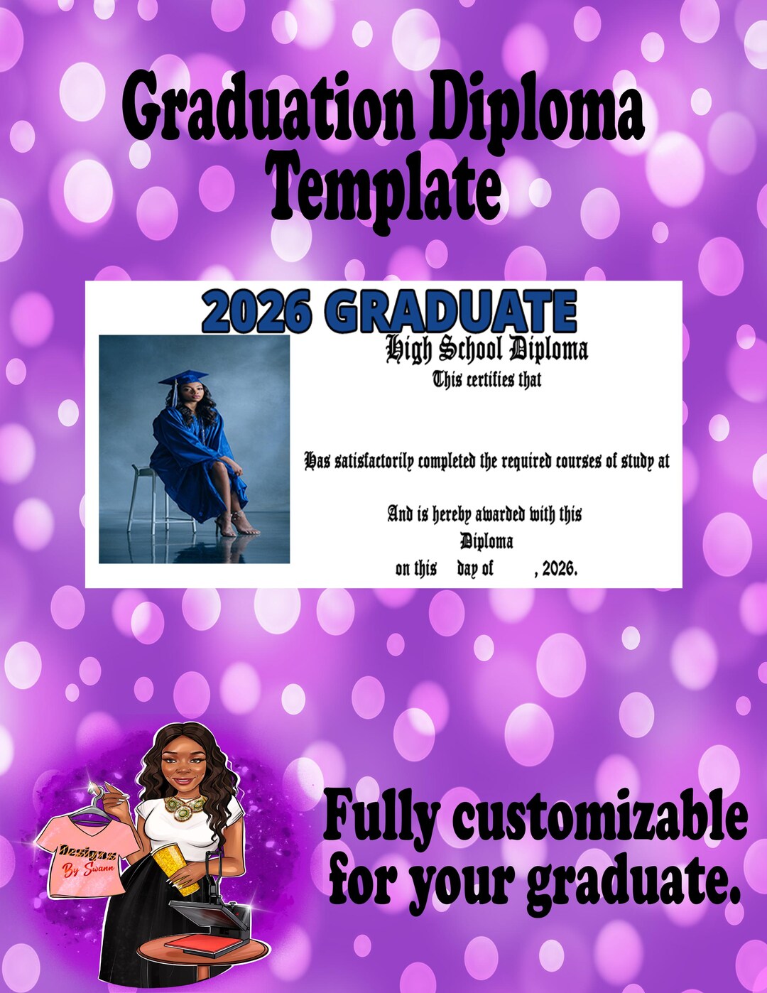 Diploma Template (canva) | High School Diploma Template Digital File - Etsy