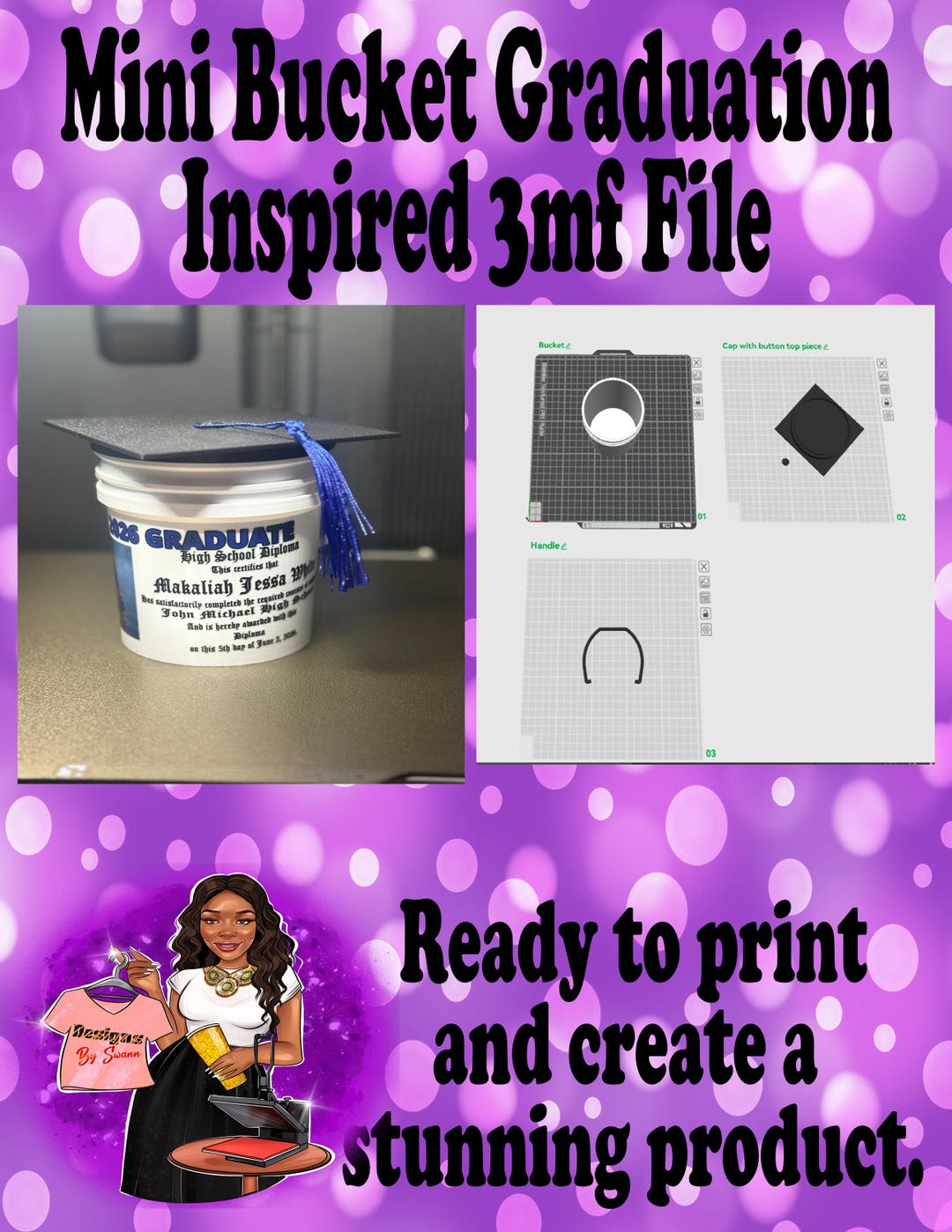 Mini Bucket Graduation Inspired 3mf File | Digital File | 3D File - Etsy