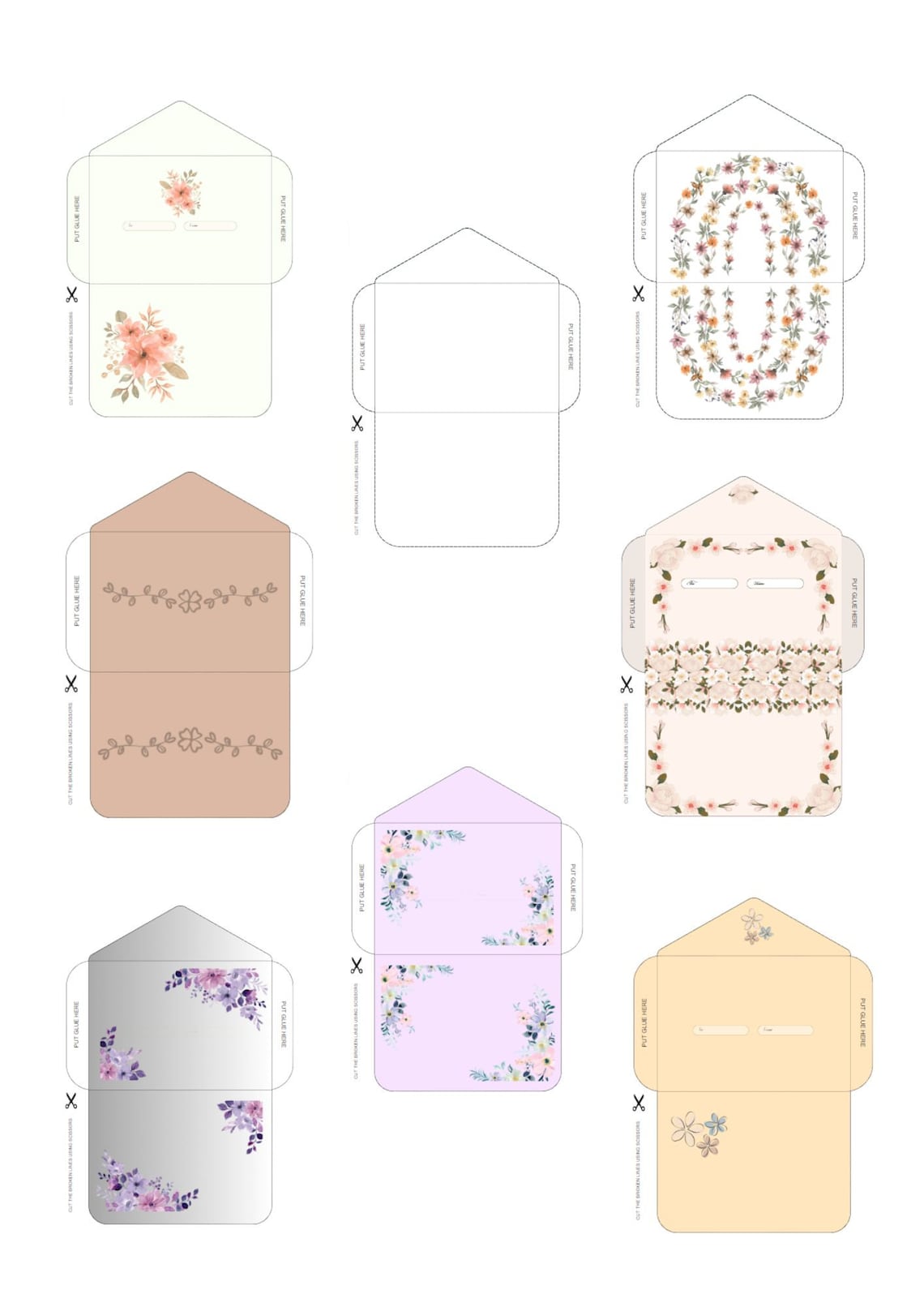 DIY Envelope Kit - Printable Template With Floral Patterns - Easy Cut ...