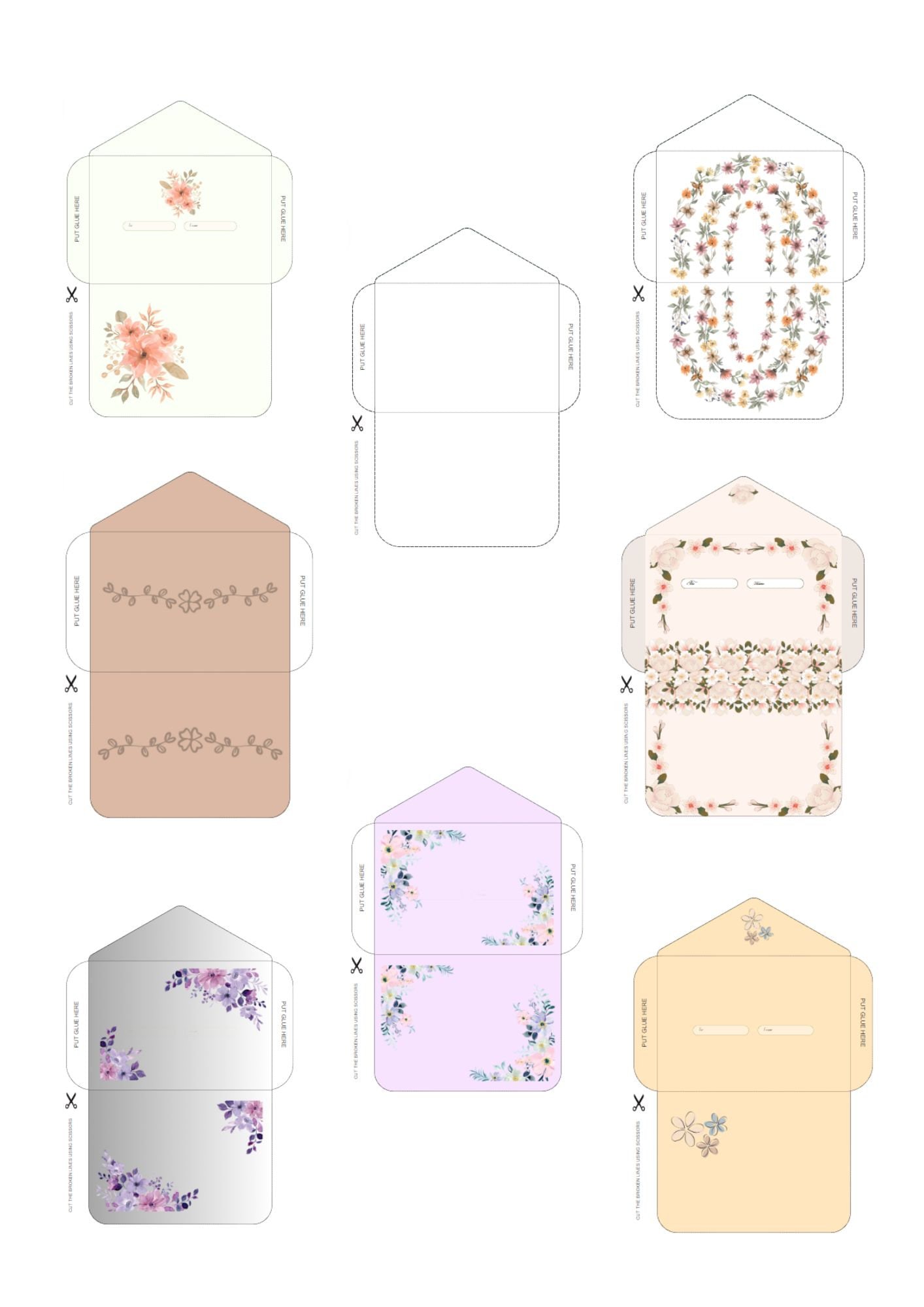 DIY Envelope Kit - Printable Template With Floral Patterns - Easy Cut ...