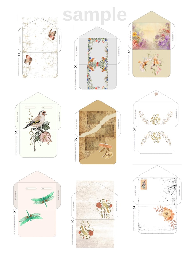 Printable DIY Vintage Envelope Kit With Floral Birds Patterns - Instant ...