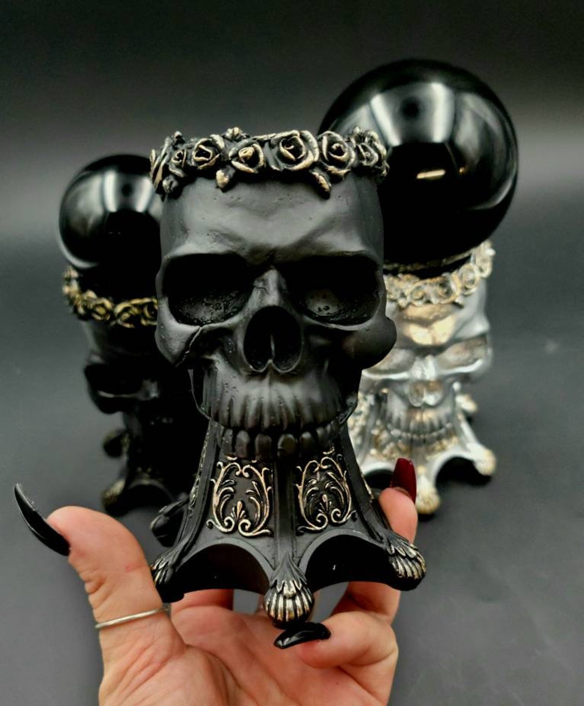 Skull Sphere Stand Altar Decor Crystal Roses Orb Holder | Etsy