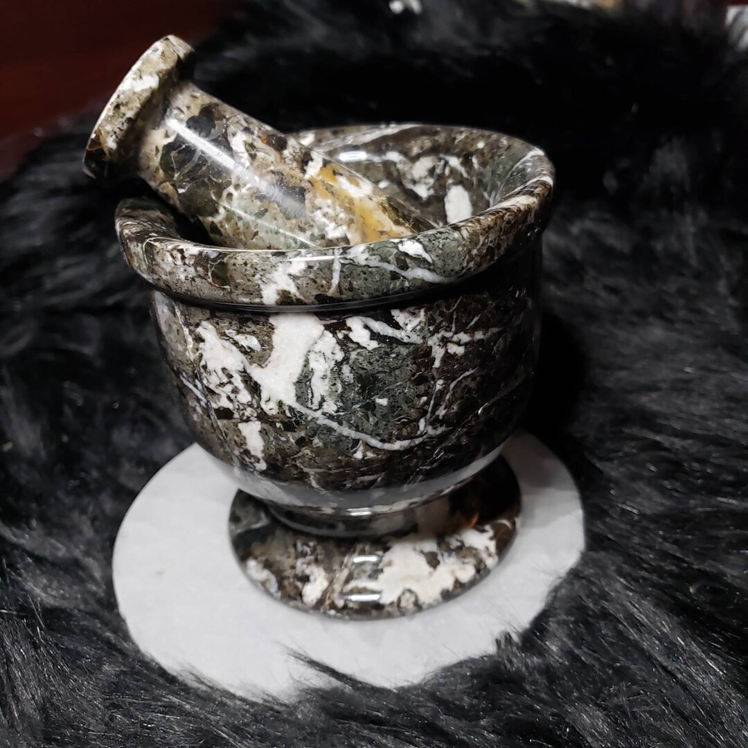 Black Zebra Jasper Crystal Mortar and Pestal Altar Tools, Ritual Tools ...