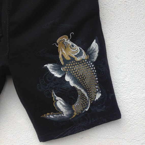 Japanese Koi Fish Traditional Art Black Vintage Short - Gem